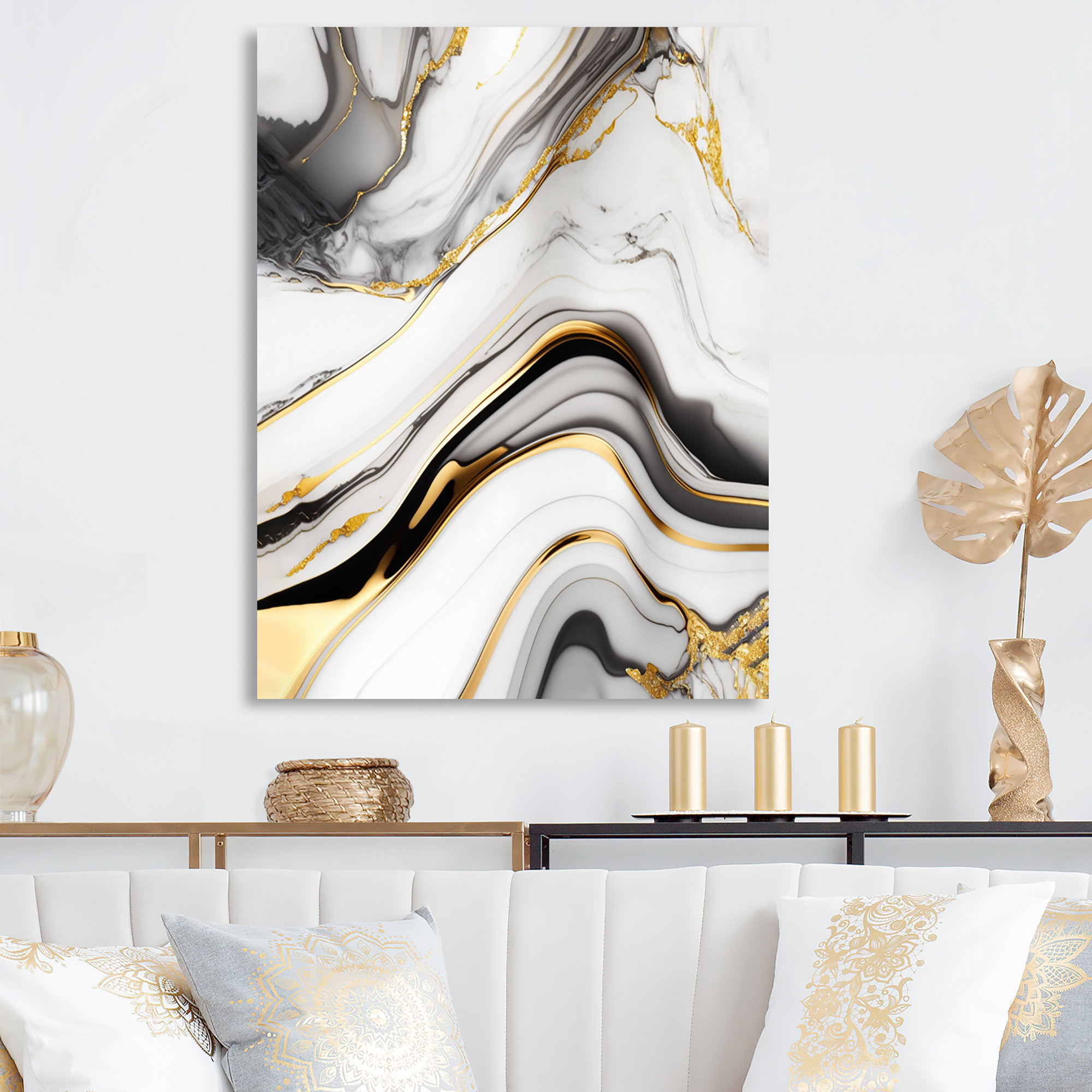 Everly Quinn Abstract Geode Marble Waves Grey IV Abstract Geode Marble Waves Grey IV - Print on ...